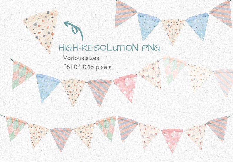 Watercolor Bunting Clipart: Pastel-colored Bunting Banner / - Etsy