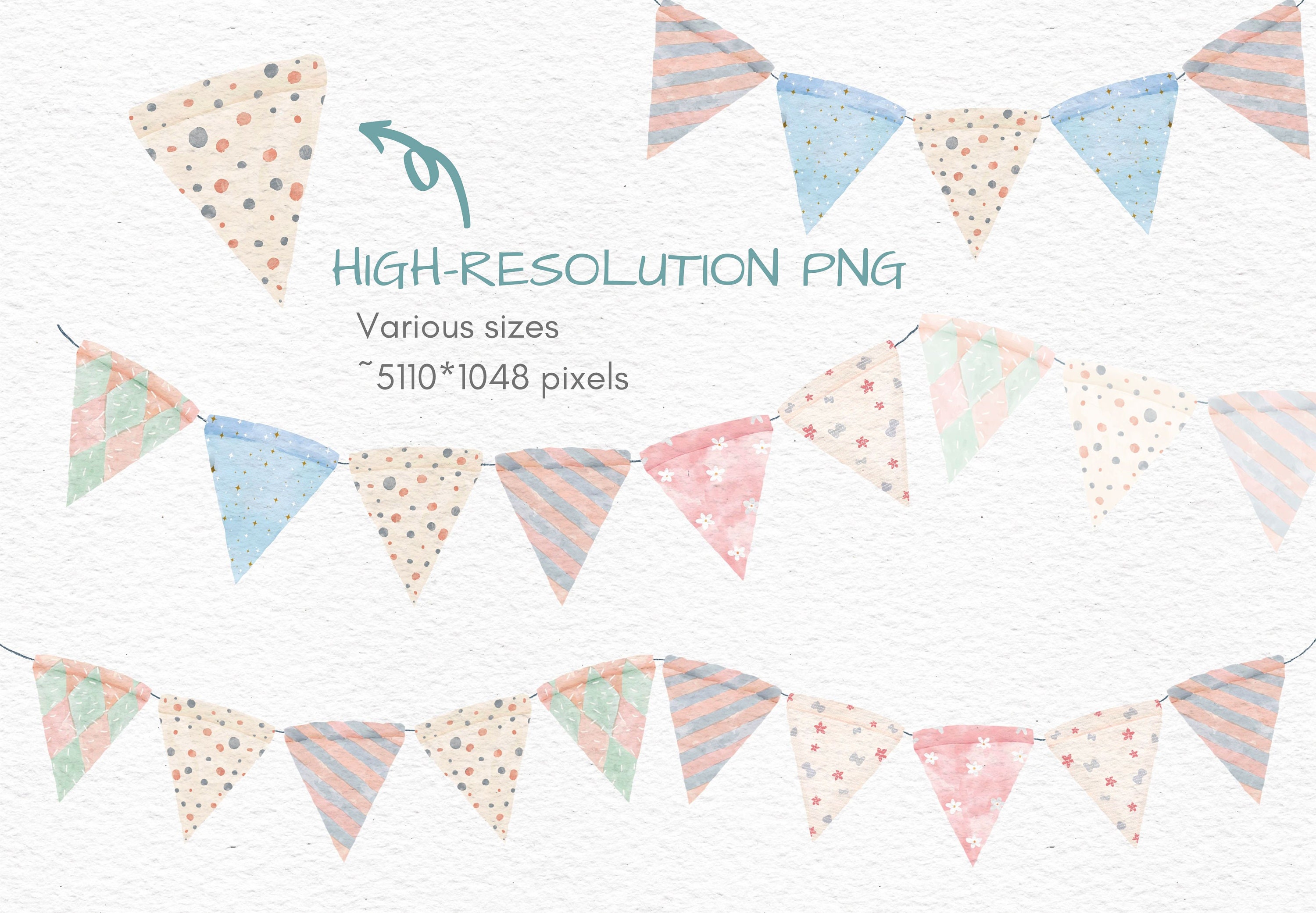 Watercolor Bunting Clipart: Pastel-colored Bunting Banner / - Etsy
