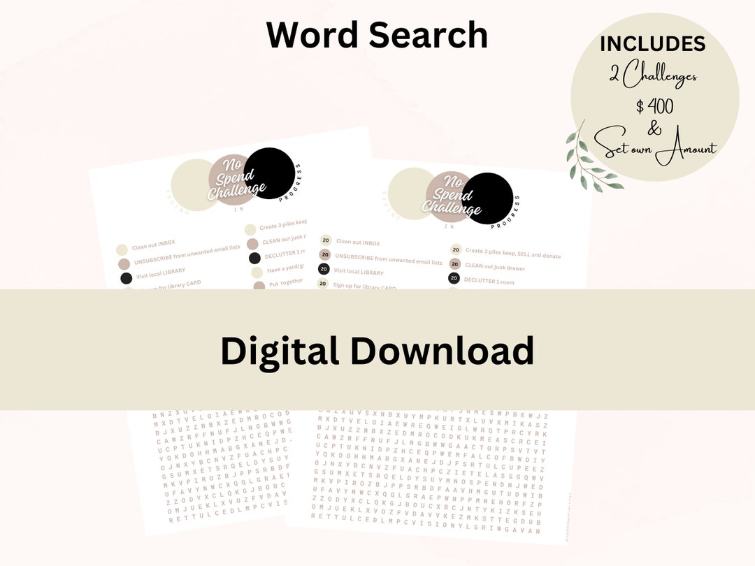 No Spend Word Search Challenge Savings Challenge for Cash Stuffing Debt ...