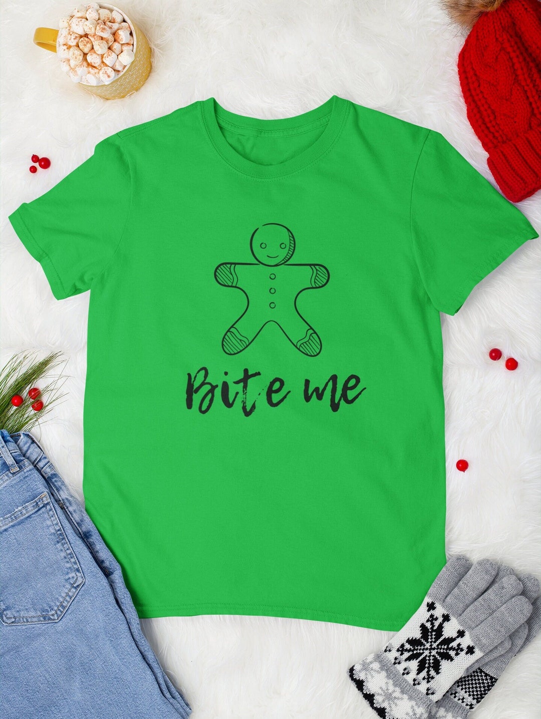 Funny Christmas Tee Bite Me Holiday Shirt Gingerbread Man - Etsy