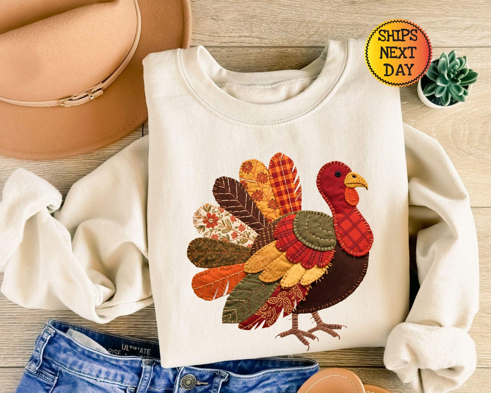 Thanksgiving Turkey Sweatshirt: Printed Faux Patchwork Design Hoodie ...