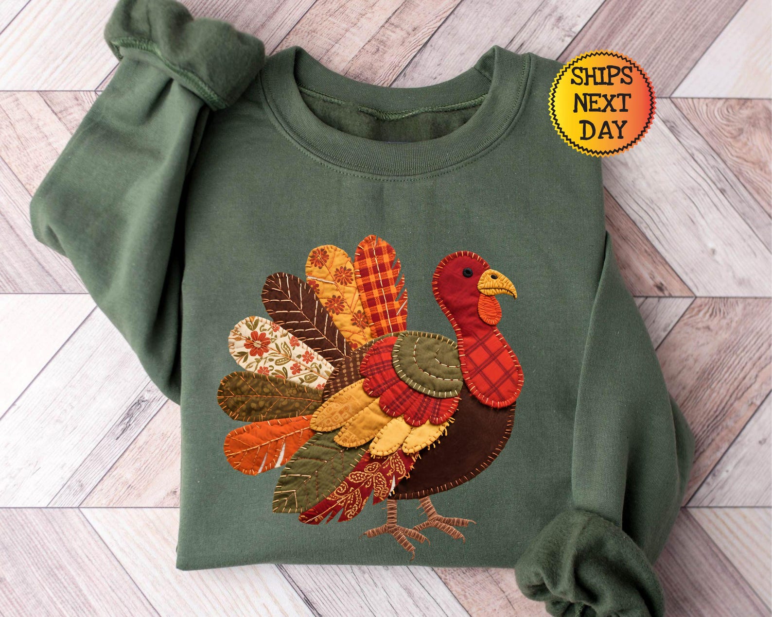 Thanksgiving Turkey Sweatshirt: Printed Faux Patchwork Design Hoodie ...