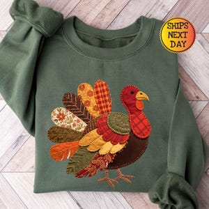 Thanksgiving Turkey Sweatshirt: Printed Faux Patchwork Design Hoodie ...