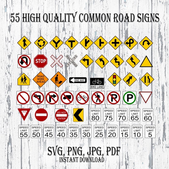 55 Common Road Signs Clipart Vector Street Signs Traffic | Etsy