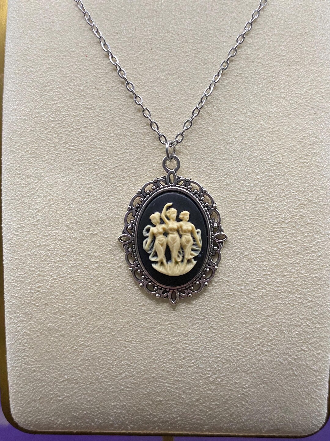 Black and Ivory Three Muses Cameo Necklace - Etsy