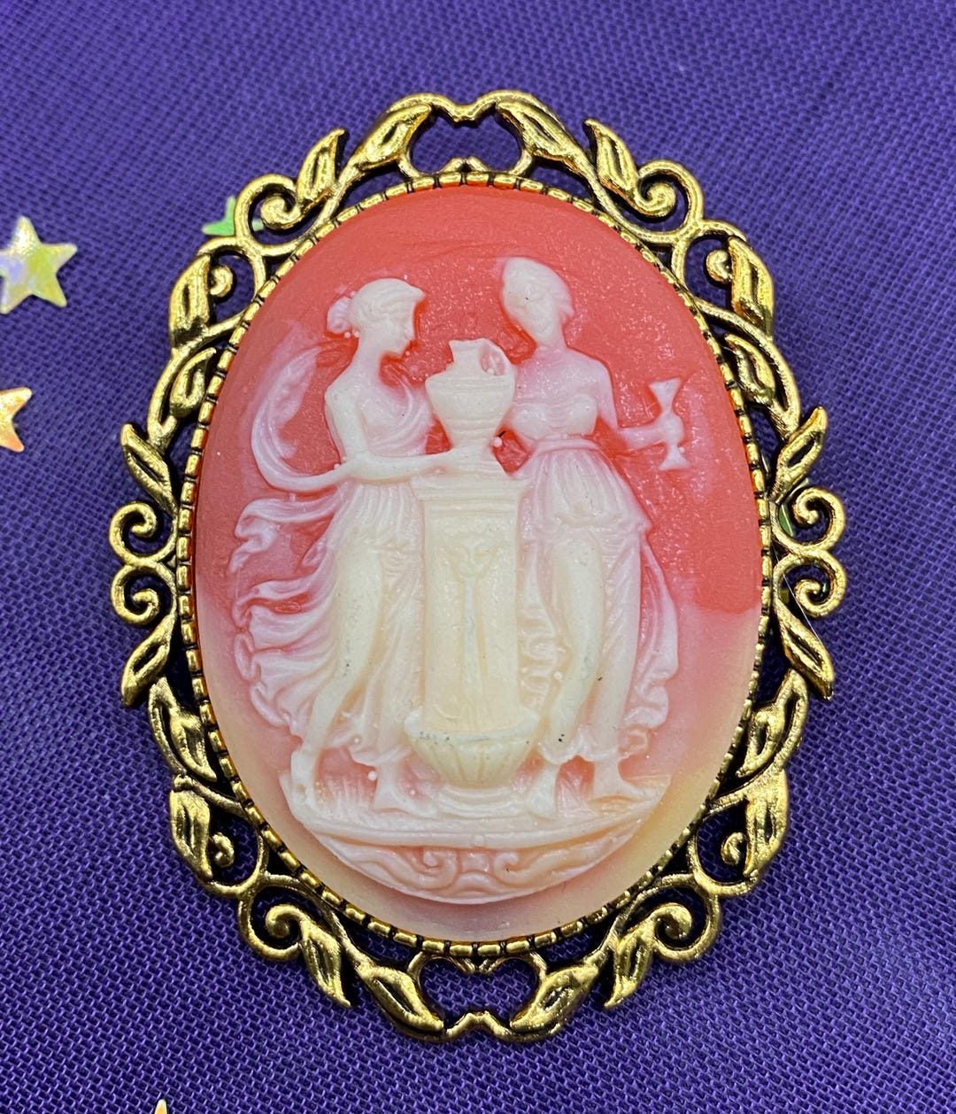 Red-orange and Ivory Goddesses Cameo Brooch - Etsy