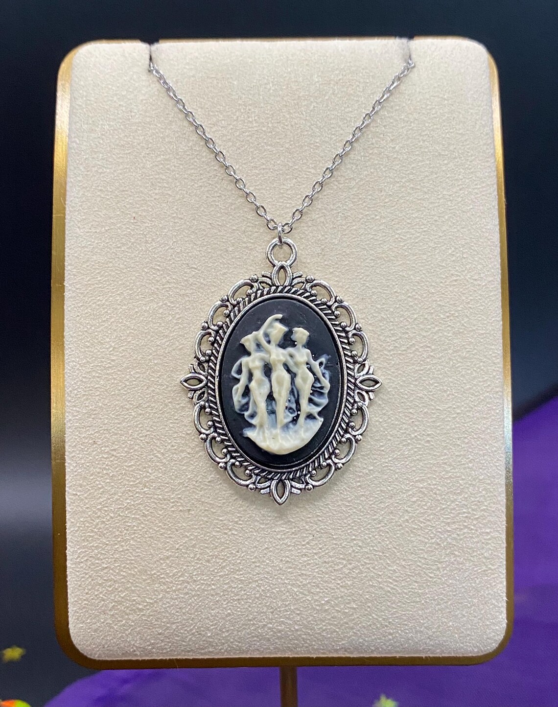 Black and Ivory Three Muses Cameo Necklace - Etsy UK