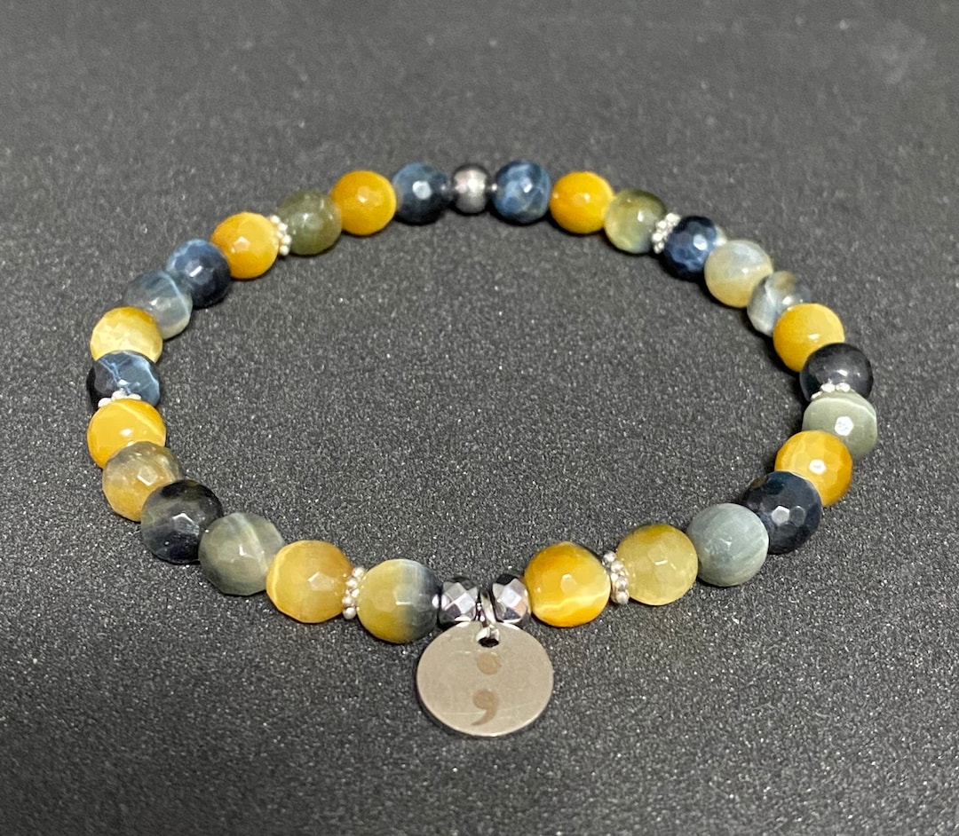 Dreamy Tiger’s Eye With Semi-colon Charm Beaded Gemstone Bracelet - Etsy