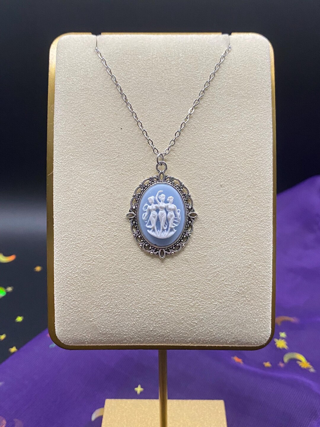 Blue and White Three Muses Cameo Necklace - Etsy