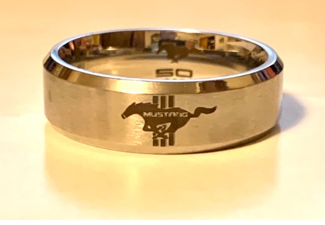 Size 7 Replica Inspired Ford Mustang 8MM Inspired Titanium Silver Ring ...