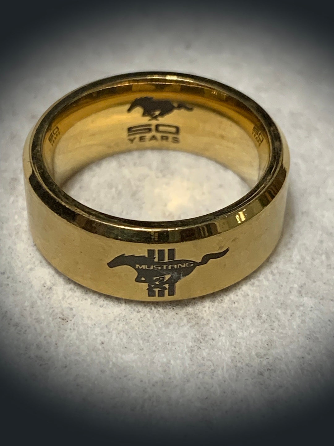 Size 7 Replica Inspired Ford Mustang 8MM Inspired Titanium Gold Color ...