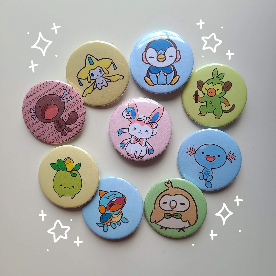 PKMN Button Pins Piplup, Sylveon, Smoliv, Jirachi, Grookey, Rowlet ...