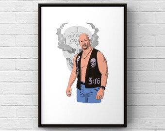 Stone Cold Steve Austin WWE WWF Tribute A3 Poster Print - Etsy