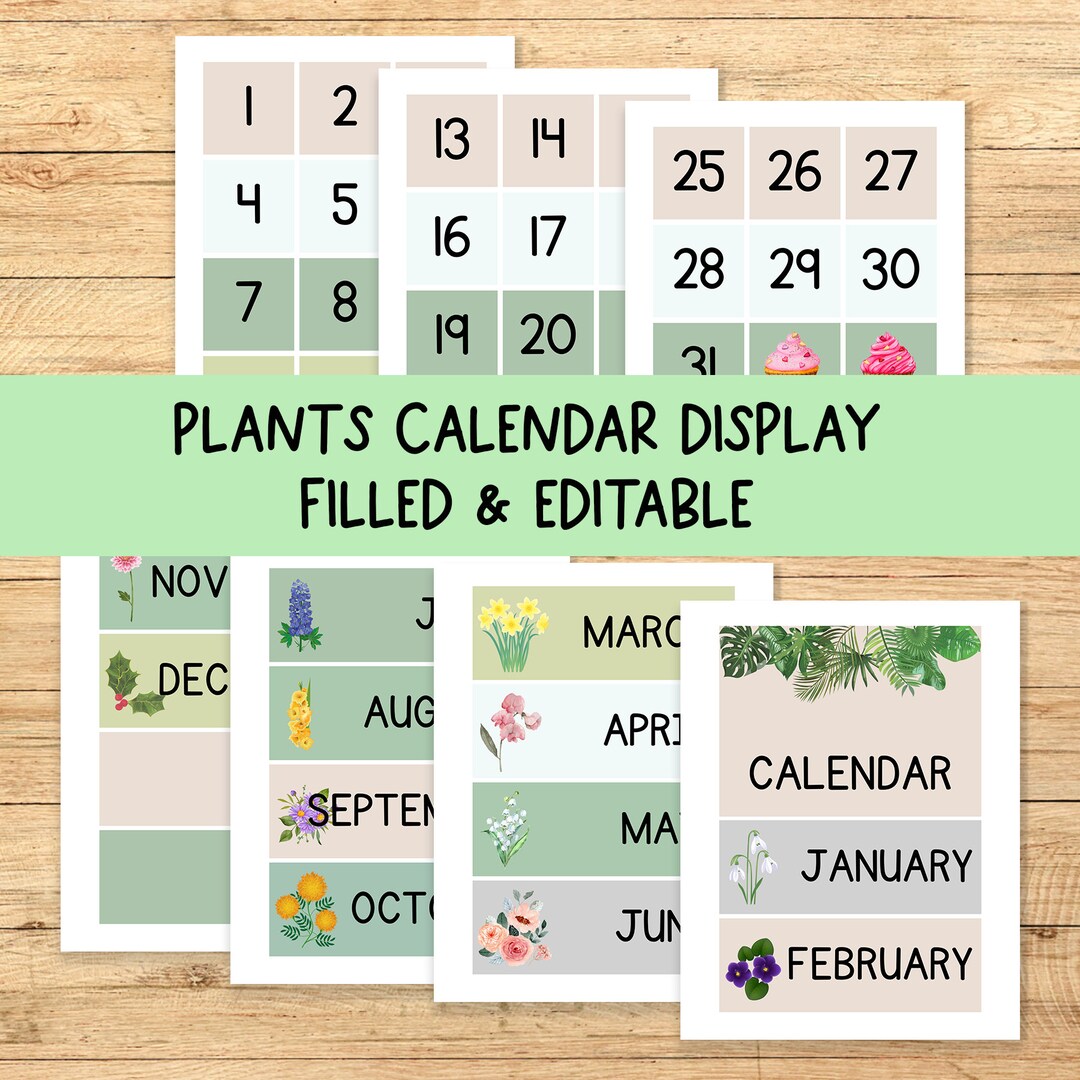 Plants Classroom Calendar | Boho Decor, Editable (PNG, PDF, Powerpoint ...