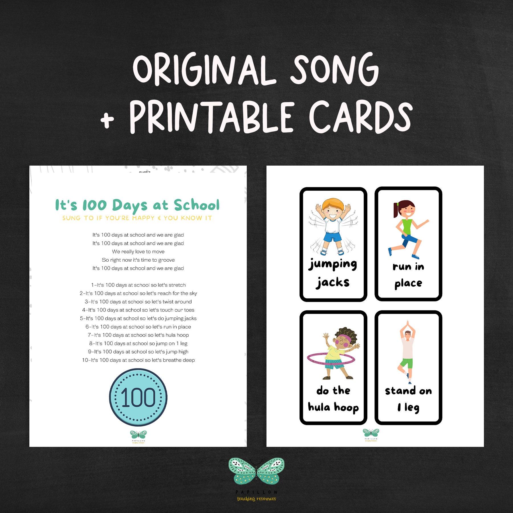 100 Days at School Activities | Song & Movement Cards (printable) - Etsy