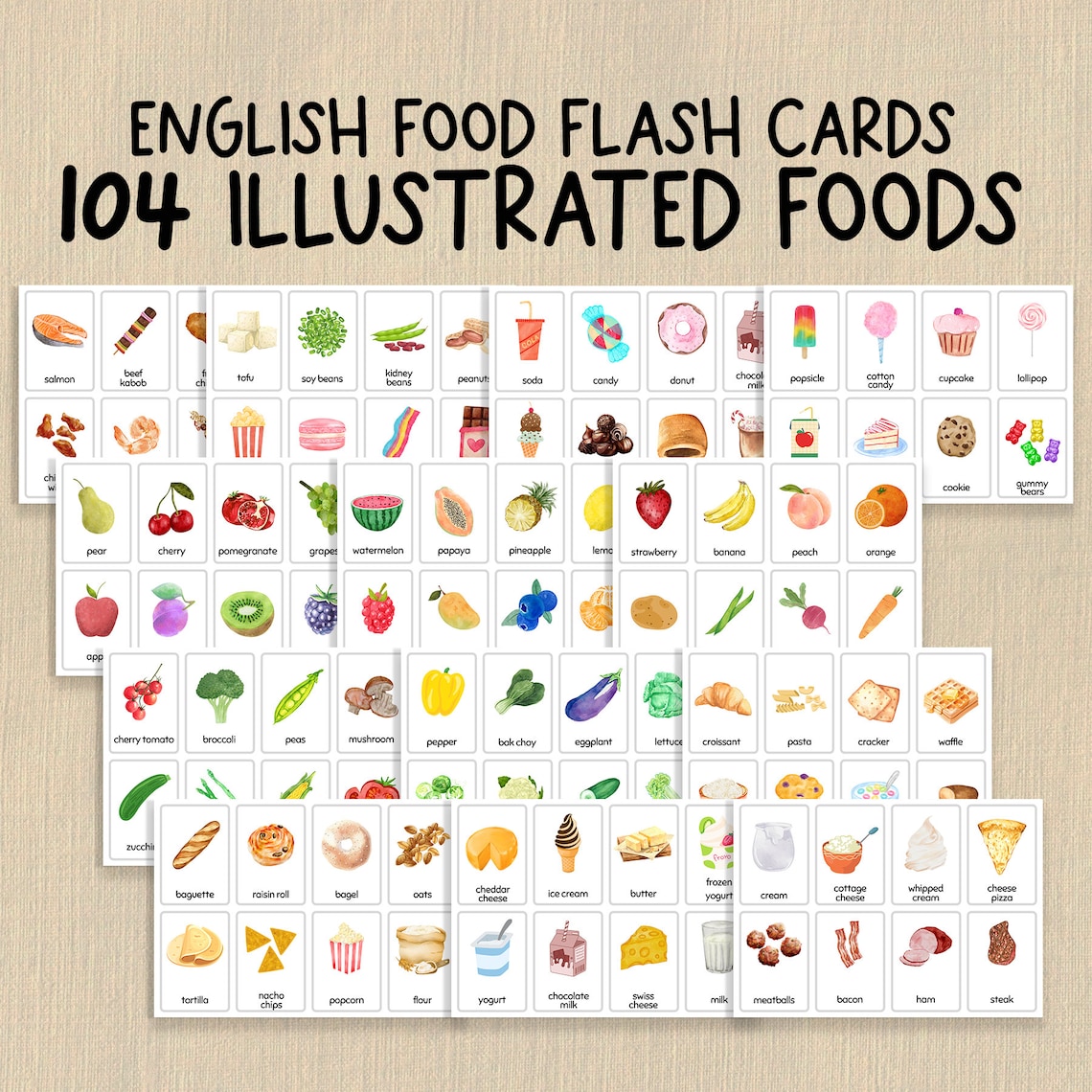English Food Flash Cards | 104 Cards | Printable Food Flash Cards ...