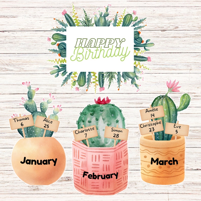 Cactus Classroom Birthday Wall | Boho Decor (PNG + PDF) - Etsy