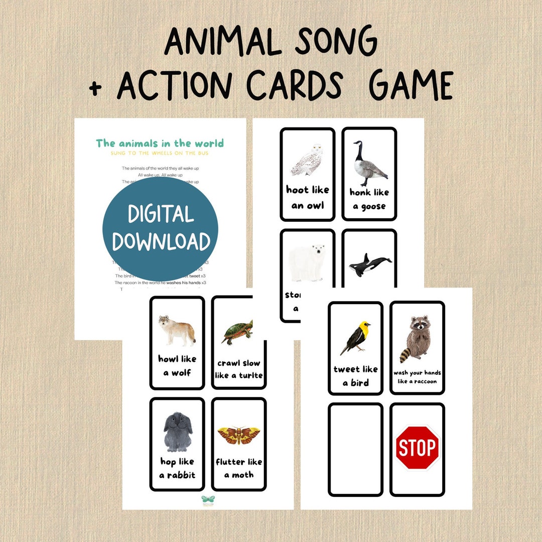 Illustrated North American Animals Action Cards + Song Game ...