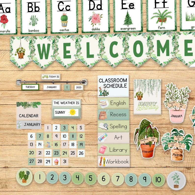 Boho Plants Classroom Decor Bundle | Natural Colors (PNG + PDF) - Etsy
