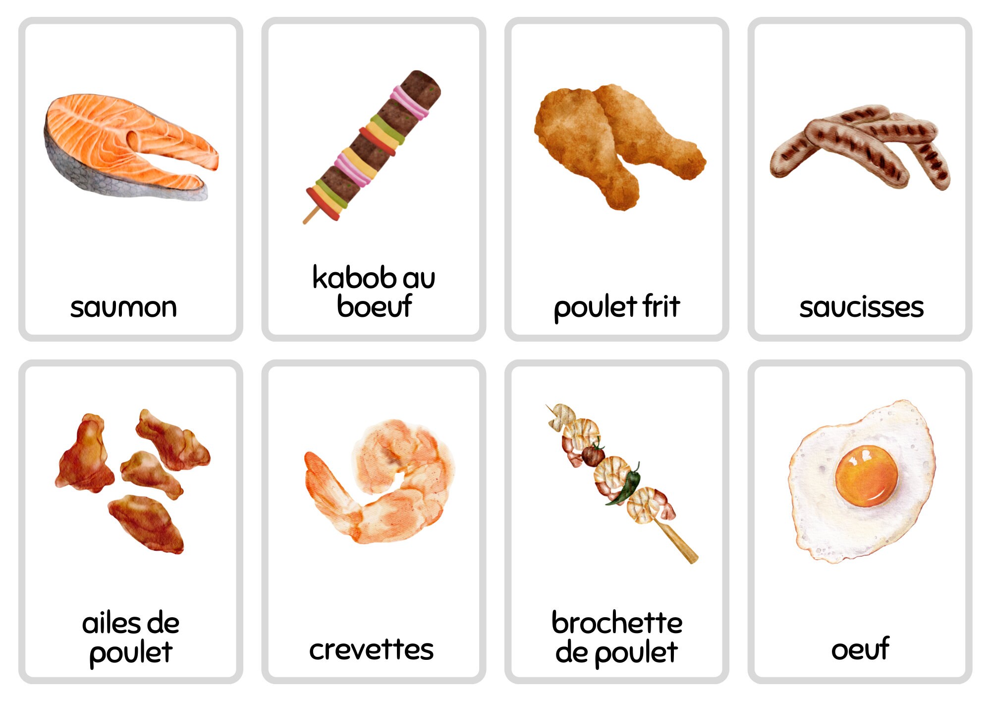 French Food Flash Cards | Printable Nutrition Learning (digital ...