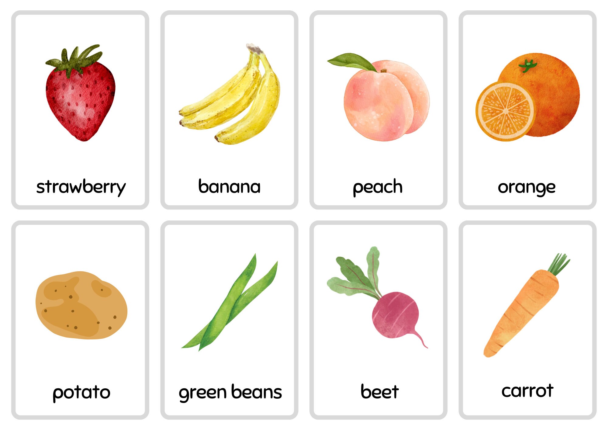 English Food Flash Cards | 104 Cards | Printable Food Flash Cards ...