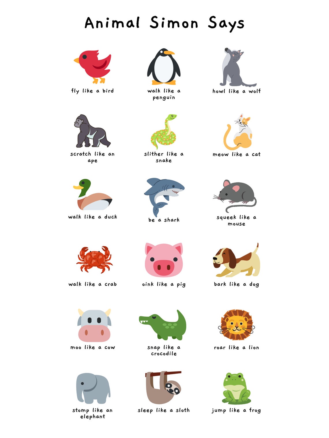 Digital Simon Says Animal Poster | Classroom Brain Breaks Poster ...