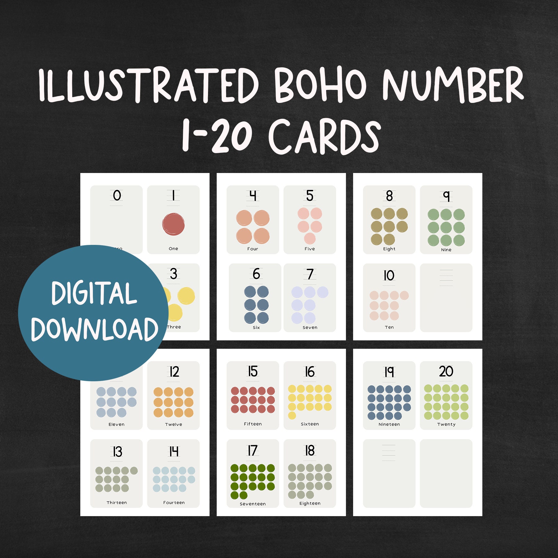 Illustrated Number Posters + Flash Cards 1-20| Digital Instant Download ...