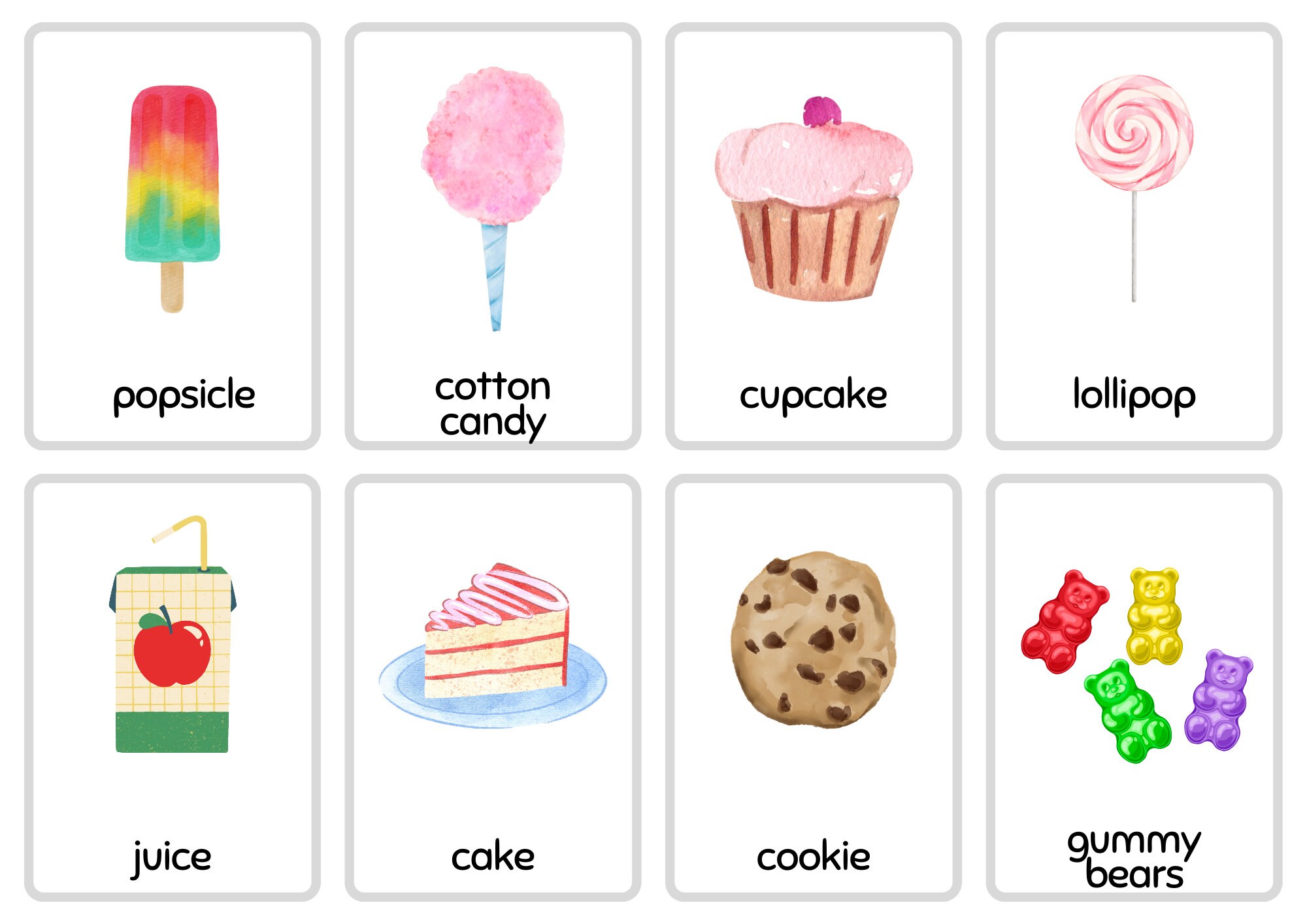 English Food Flash Cards | 104 Cards | Printable Food Flash Cards ...