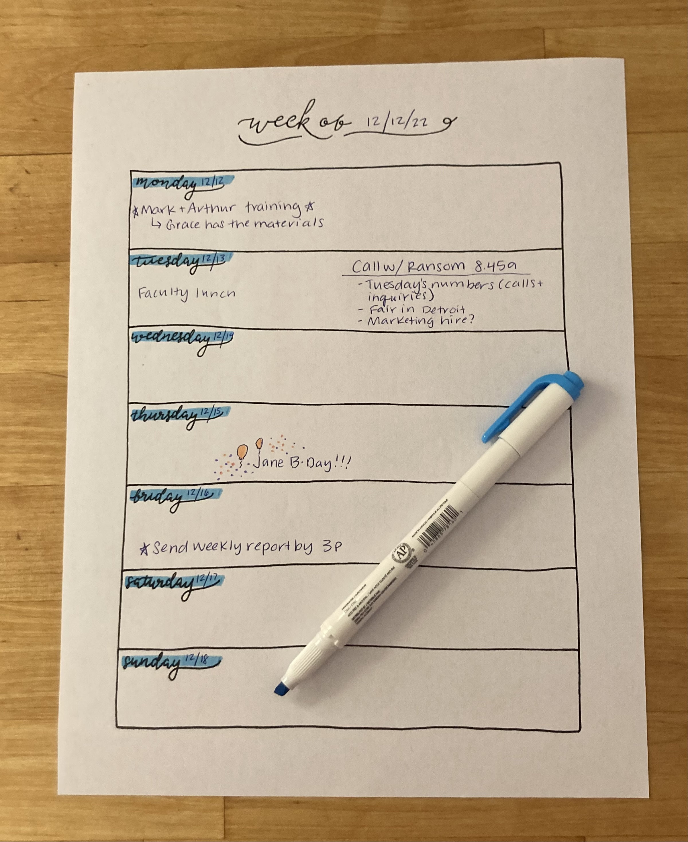 Printable Single Sheet Weekly Planner (cursive) - Etsy