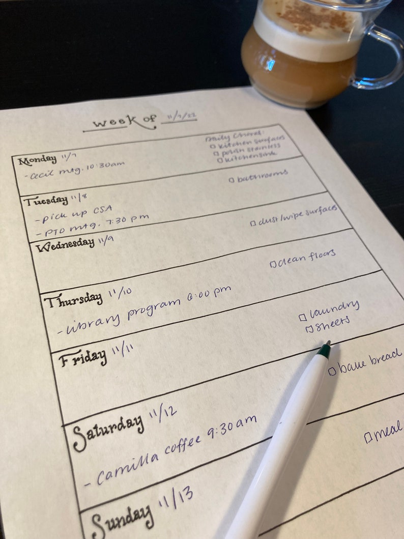 Printable Single Sheet Weekly Planner (bookish) - Etsy