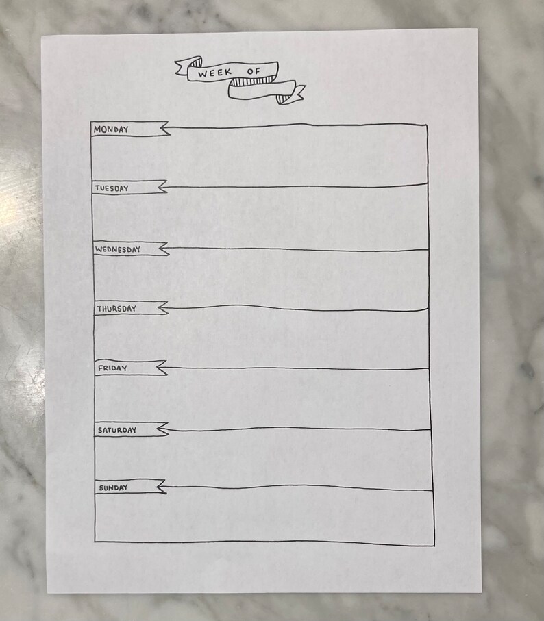 Printable Single Sheet Weekly Planner (banners) - Etsy