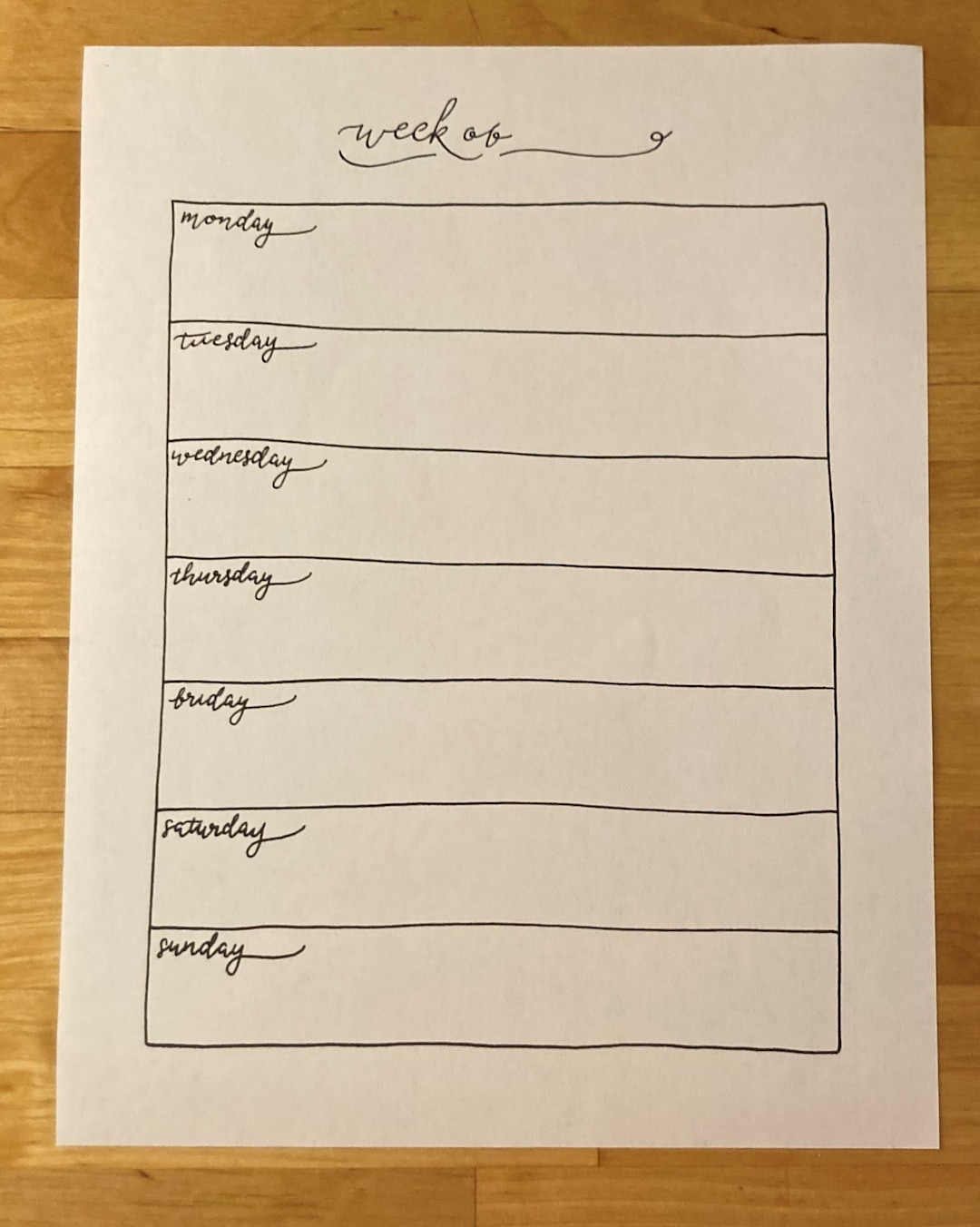 Printable Single Sheet Weekly Planner (cursive) - Etsy