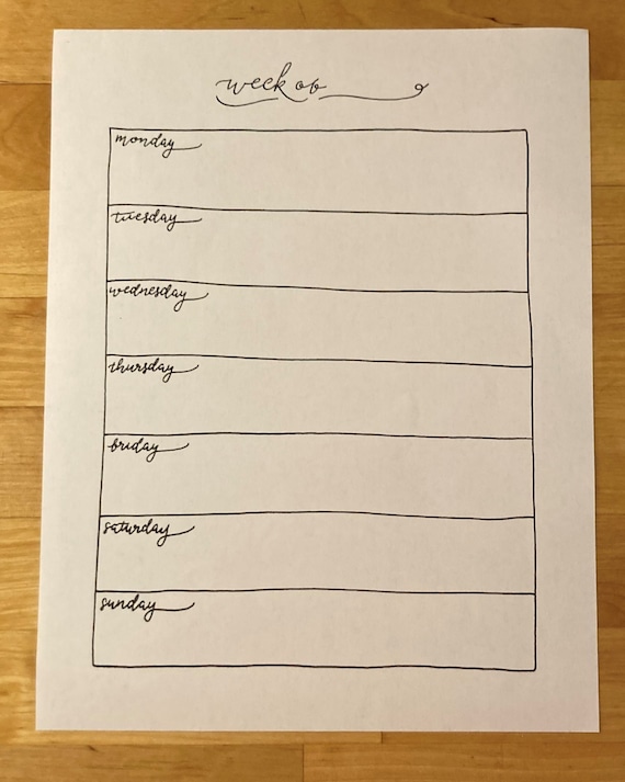Printable Single Sheet Weekly Planner cursive - Etsy