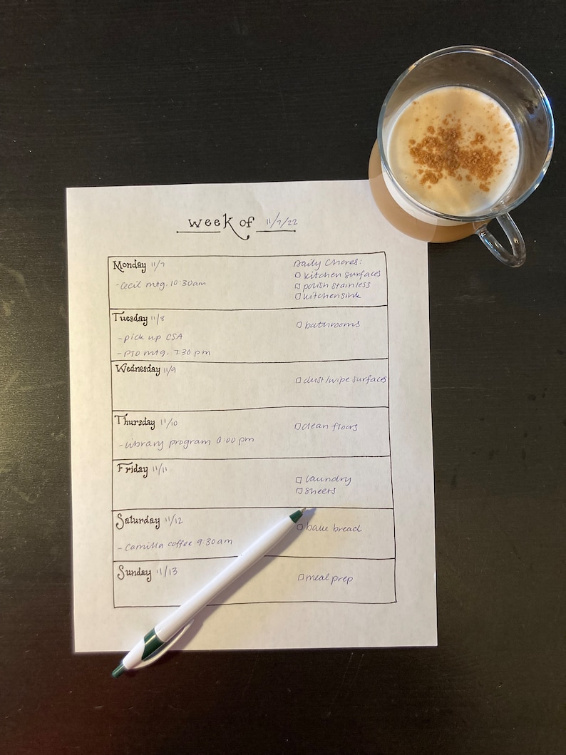 Printable Single Sheet Weekly Planner (bookish) - Etsy