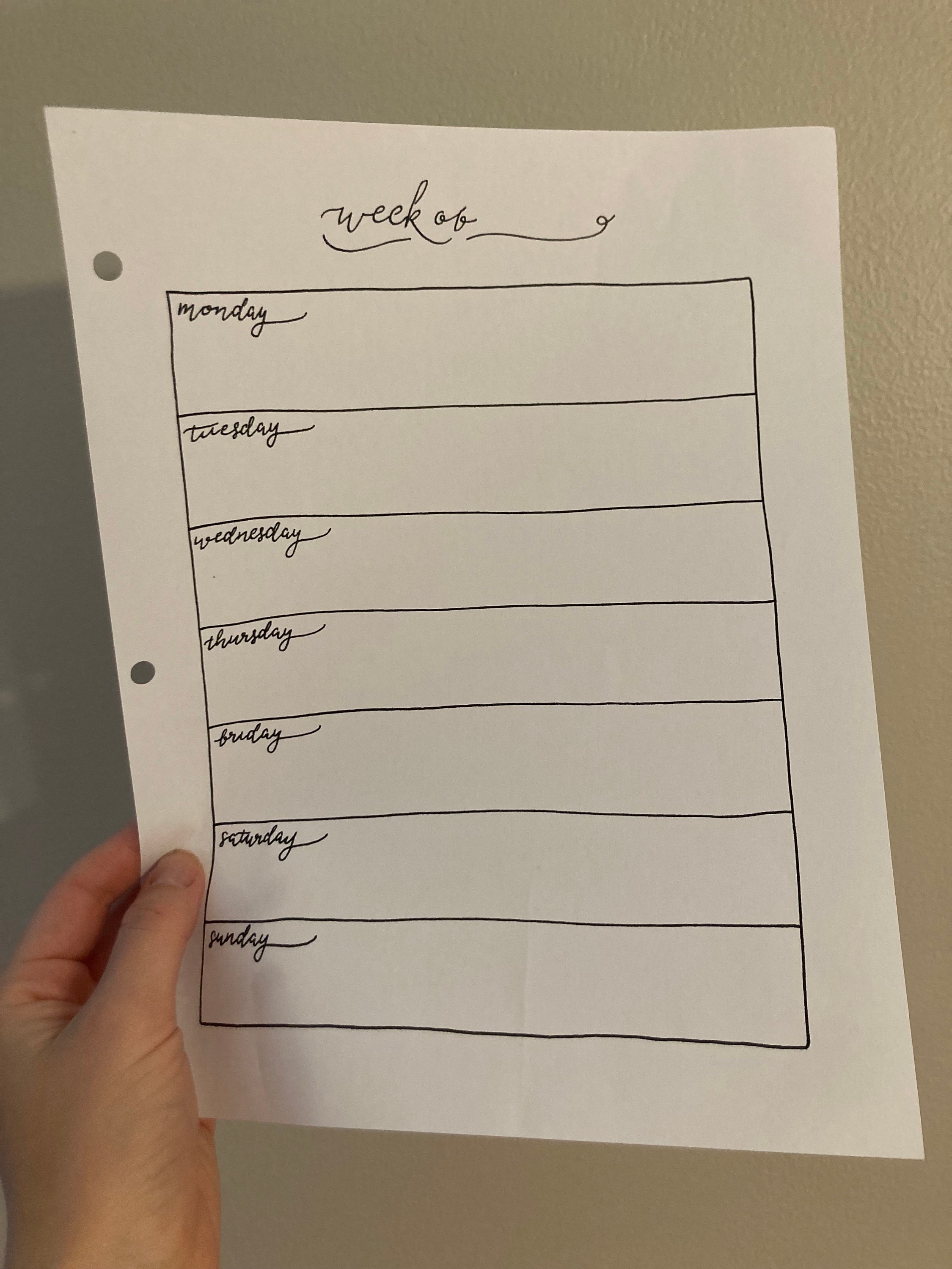 Printable Single Sheet Weekly Planner (cursive) - Etsy