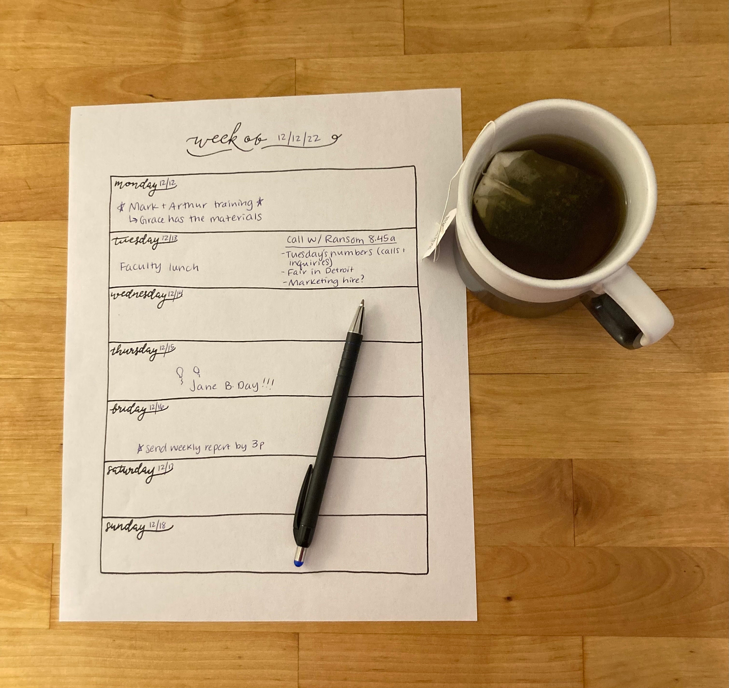 Printable Single Sheet Weekly Planner (cursive) - Etsy