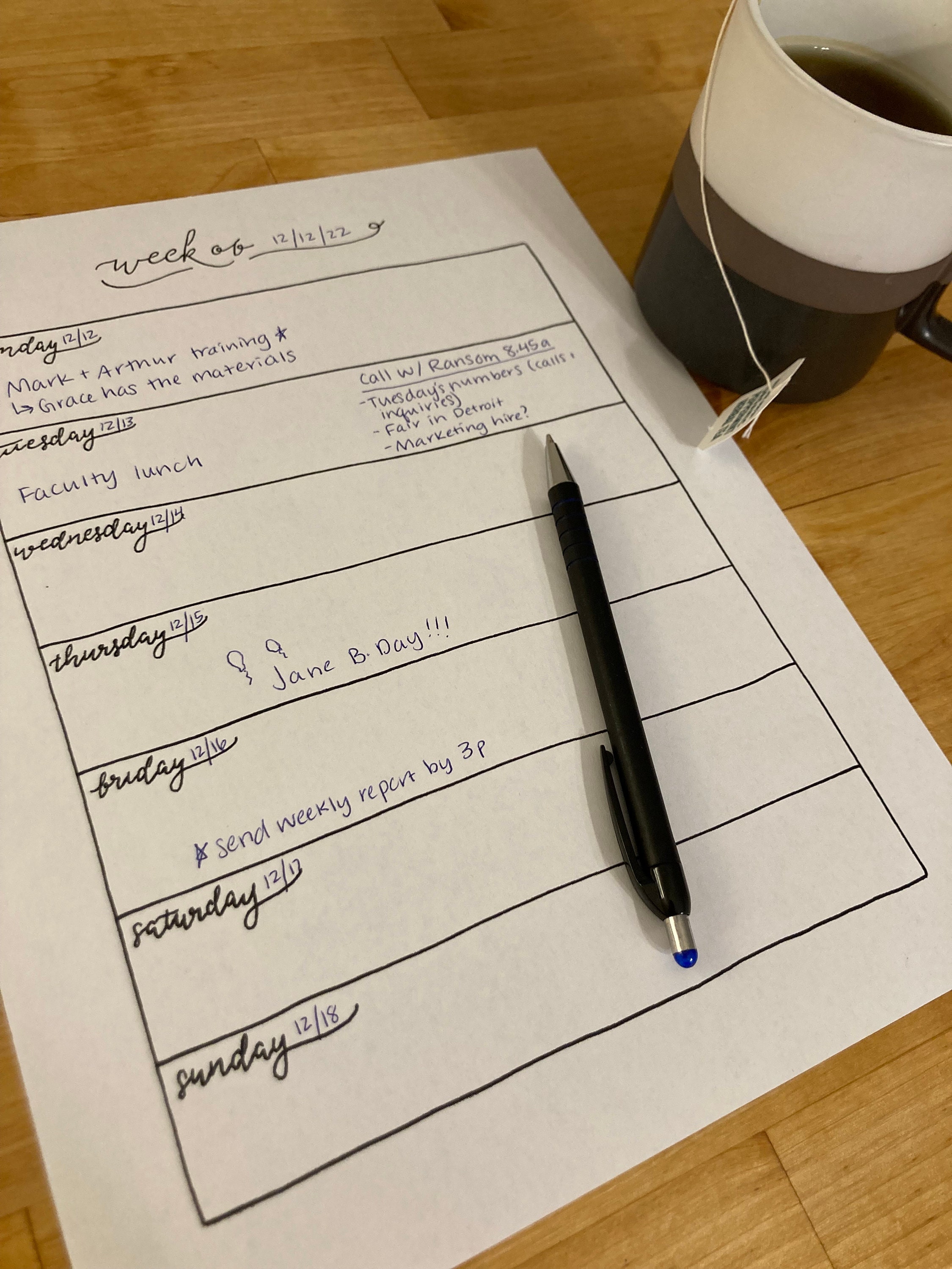 Printable Single Sheet Weekly Planner (cursive) - Etsy