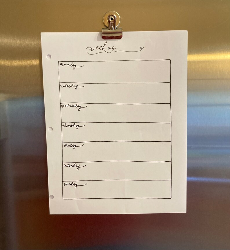 Printable Single Sheet Weekly Planner (cursive) - Etsy