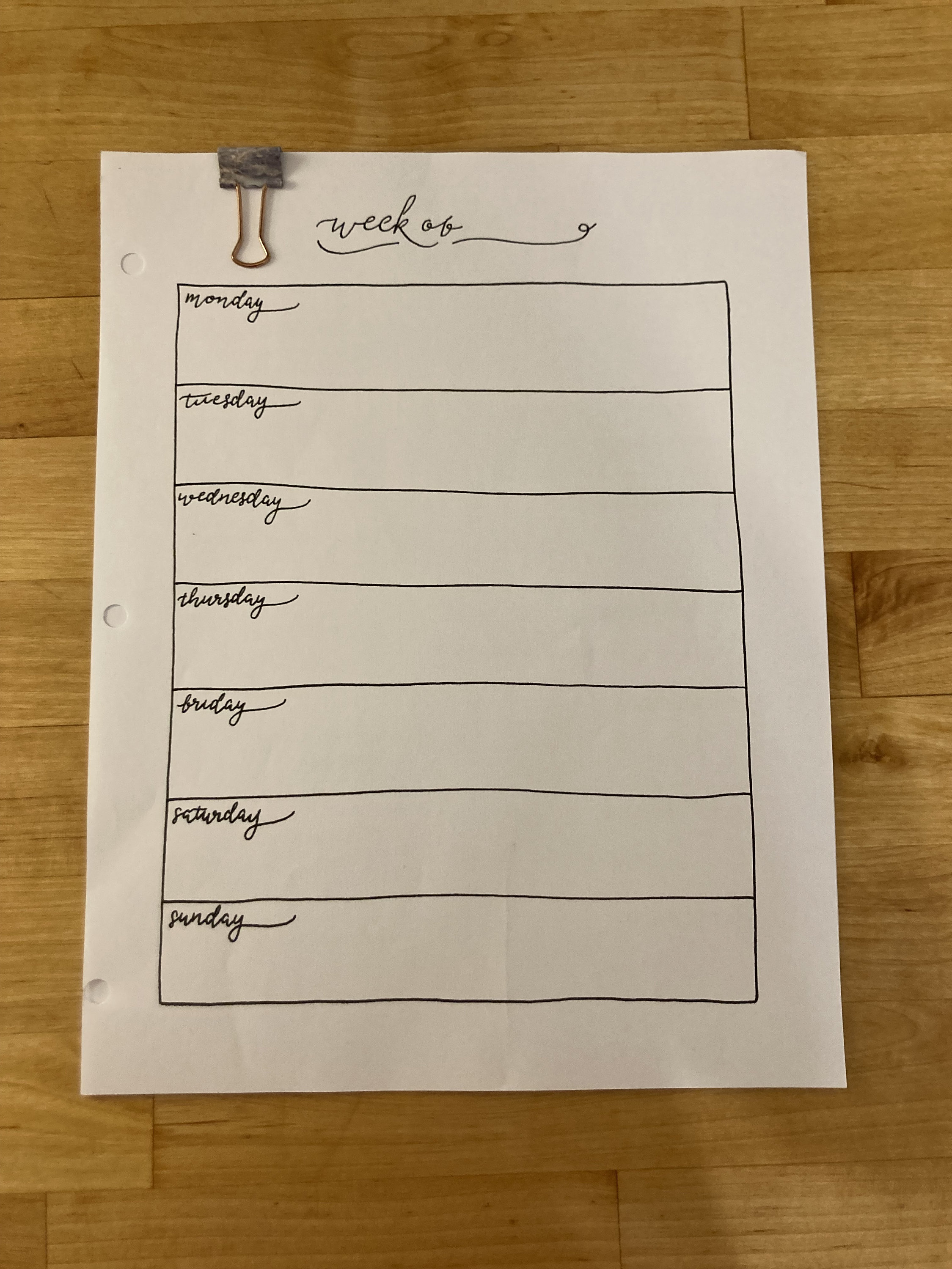 Printable Single Sheet Weekly Planner (cursive) - Etsy