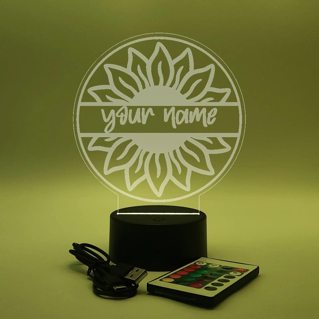 Sunflower Themed Custom Light up Name Sign | LED Lamp | Desk Lamp ...