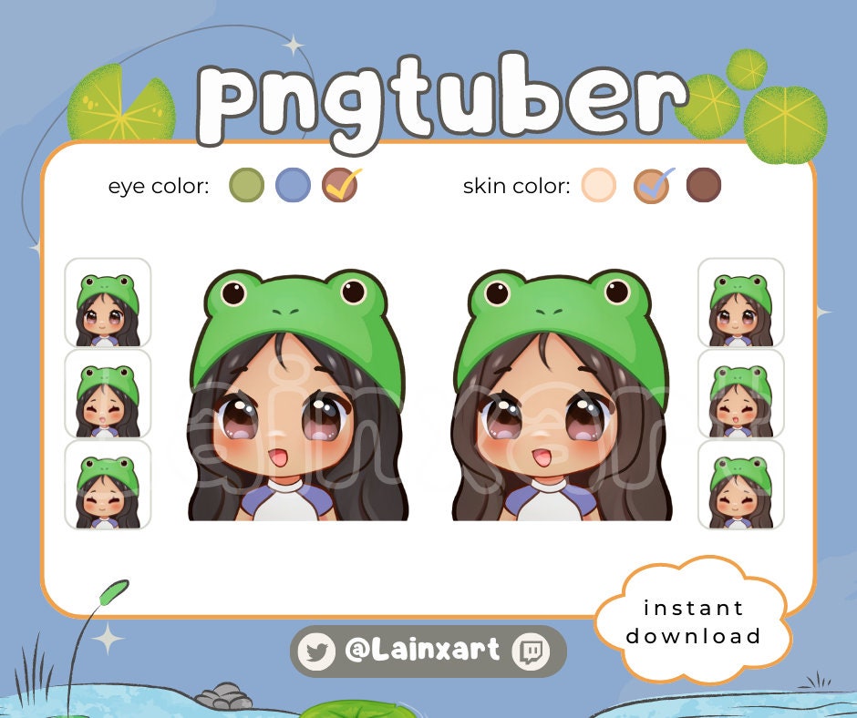 Pngtuber Frog Chibi Girl Cute Brunette Black Long Hair Brown Eyes ...