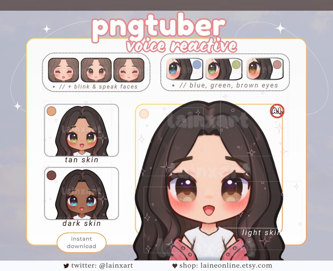 Chibi Girl Pngtuber Model: Black Hair Premade Voice Reactive PNG Tuber ...