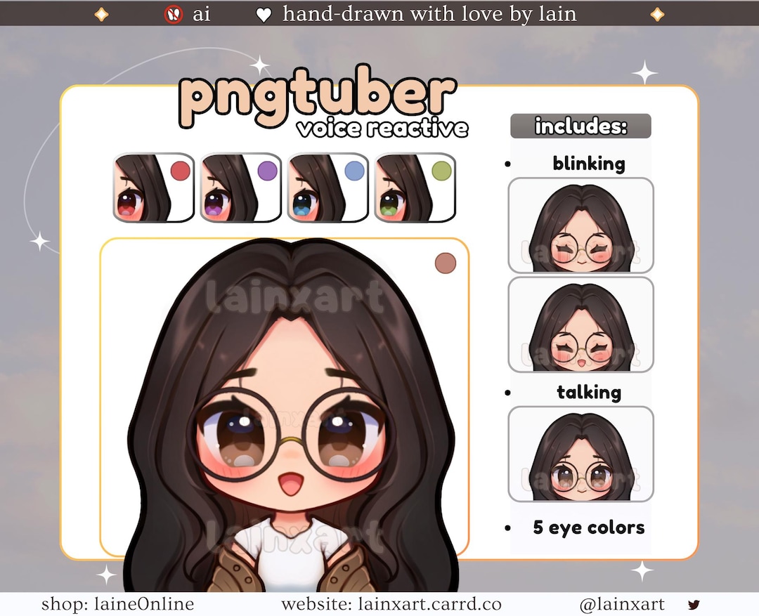 Cute Pngtuber Glasses Model BLACK HAIR Chibi (3 Skin Tone) Kawaii Anime ...