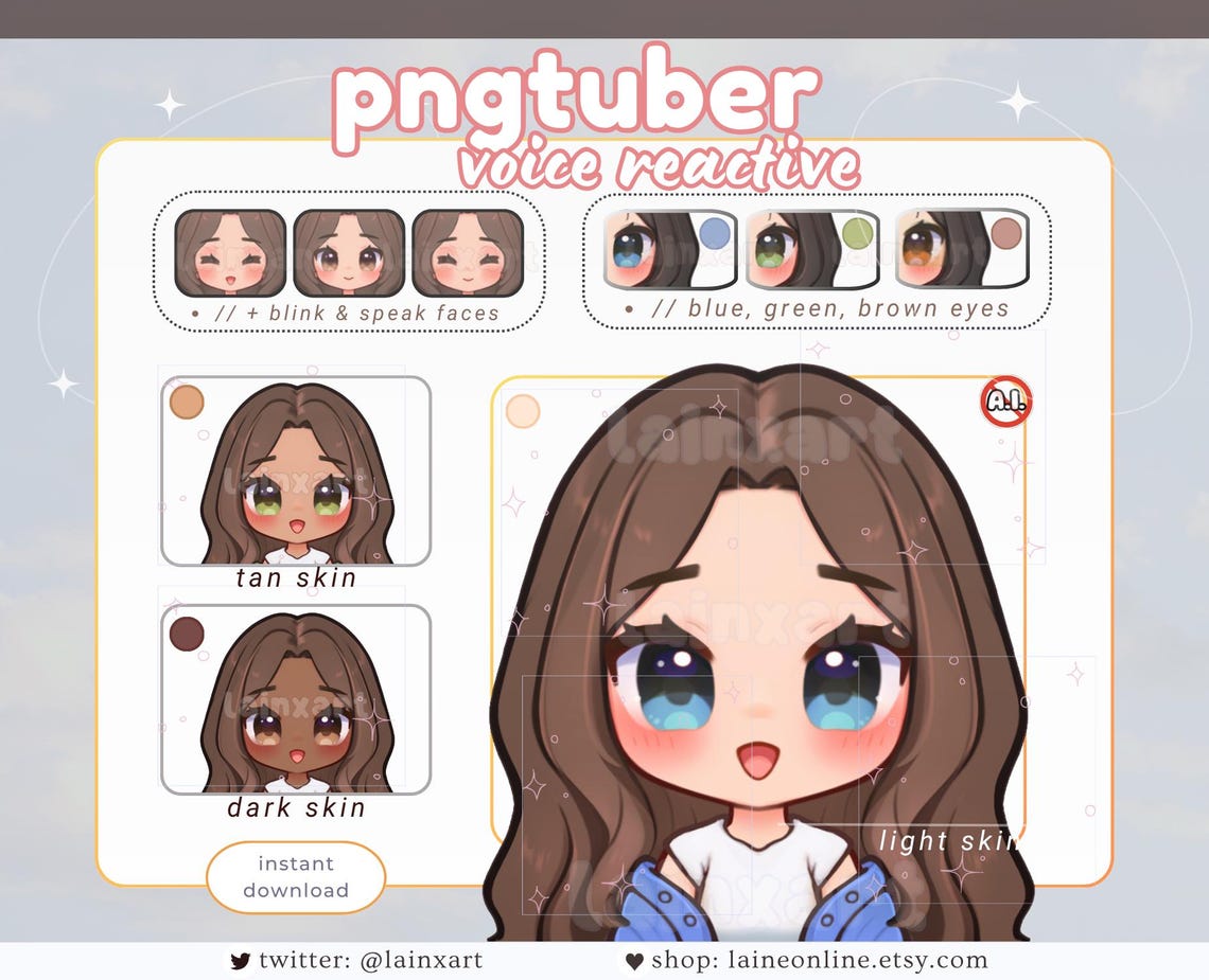 Chibi Girl Pngtuber Model: Brown Hair Premade Voice Reactive PNG Tuber ...
