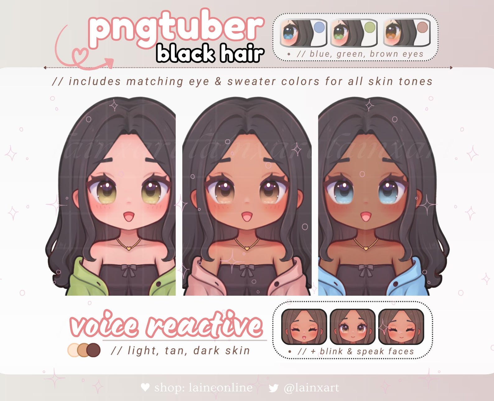 Black Hair Anime Girl Pngtuber Model: Kawaii Streaming Avatar Premade ...