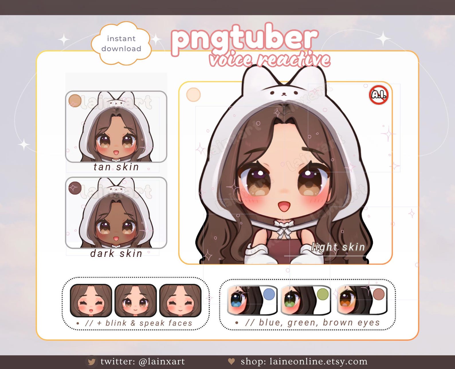 Cute Bunny Pngtuber Chibi Girl BROWN HAIR Model Voice Reactive PNG ...
