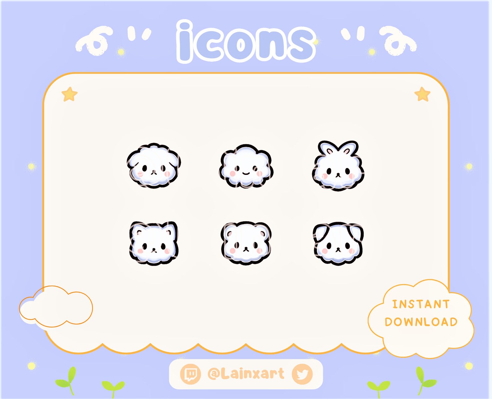 Cute Cloud Animal Sub Badge Bits Channel Reward | Sheep Bear Puppy Dog ...