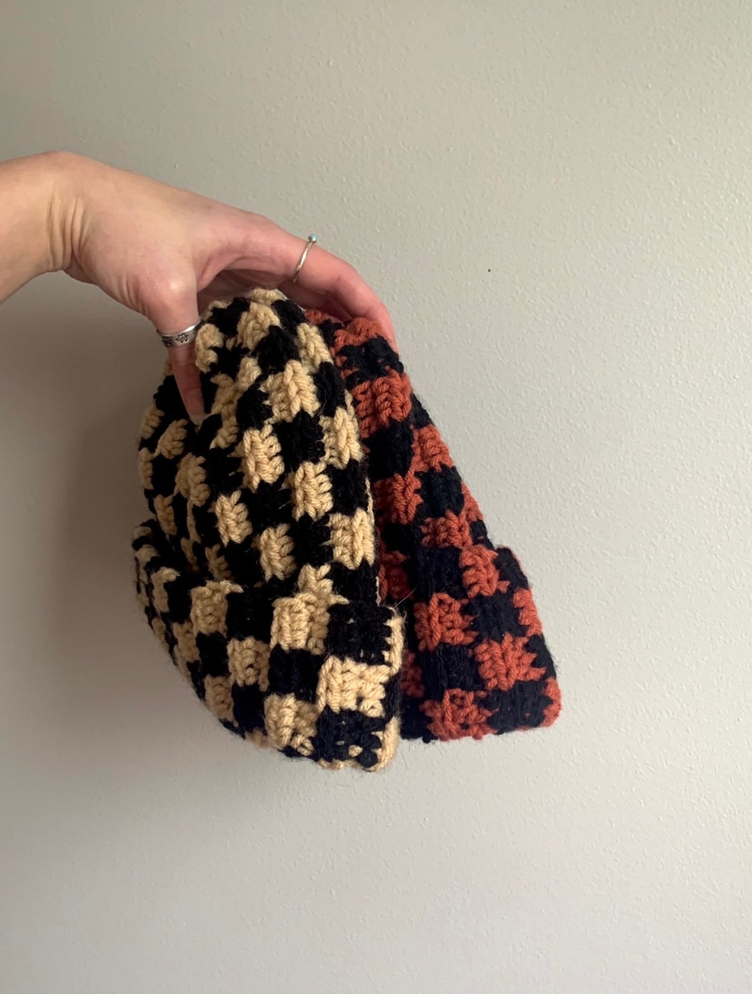 Checkered Crochet Beanie • Chunky Ribbed Beanie • Tomboy • Multicolored ...