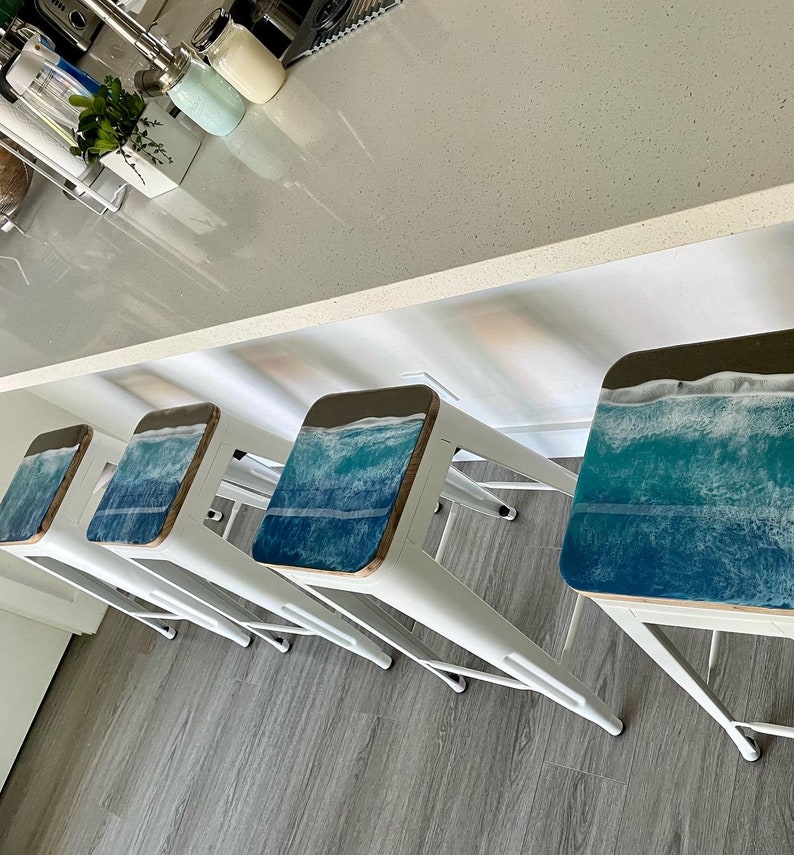 Set of 4 Resin Art Bar Stools - Etsy