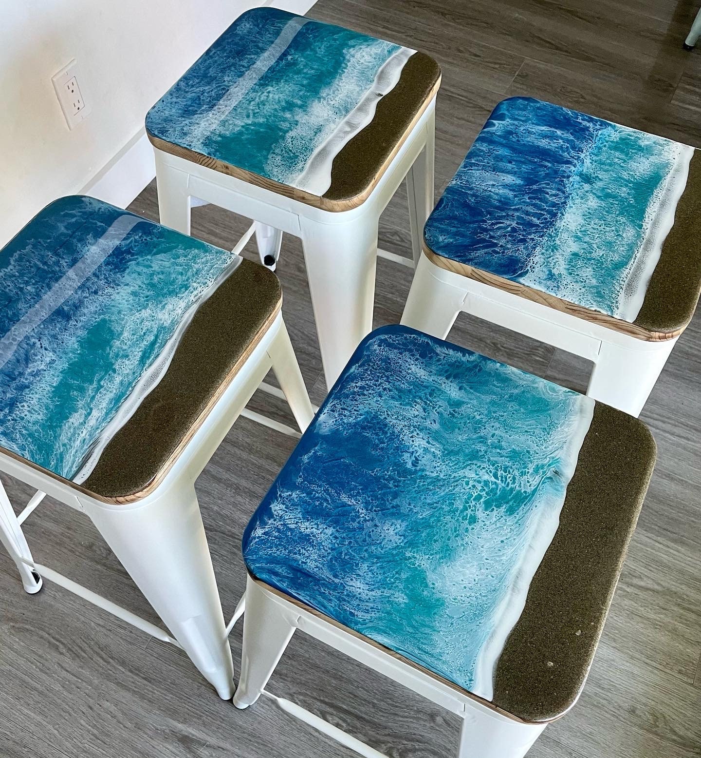 Set of 4 Resin Art Bar Stools - Etsy